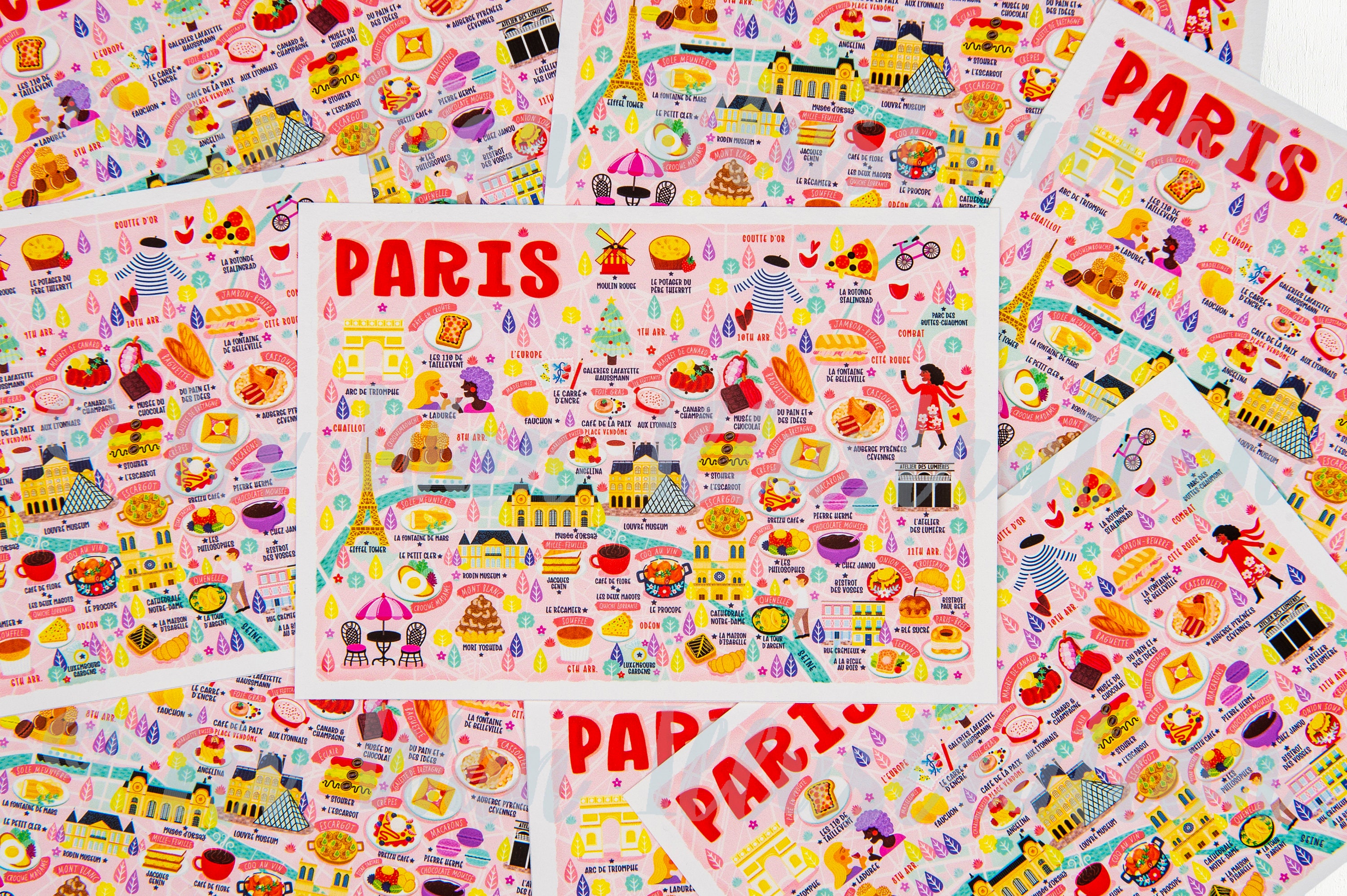 Paris Map Postcard - Map of Paris - Paris Map - Illustrated Paris Map ...