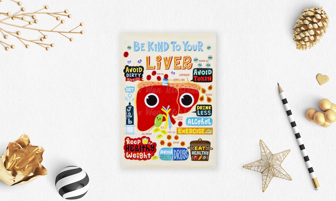 Be Kind to Your Liver Postcard. Healthy Art Perfect for a Postcard ...