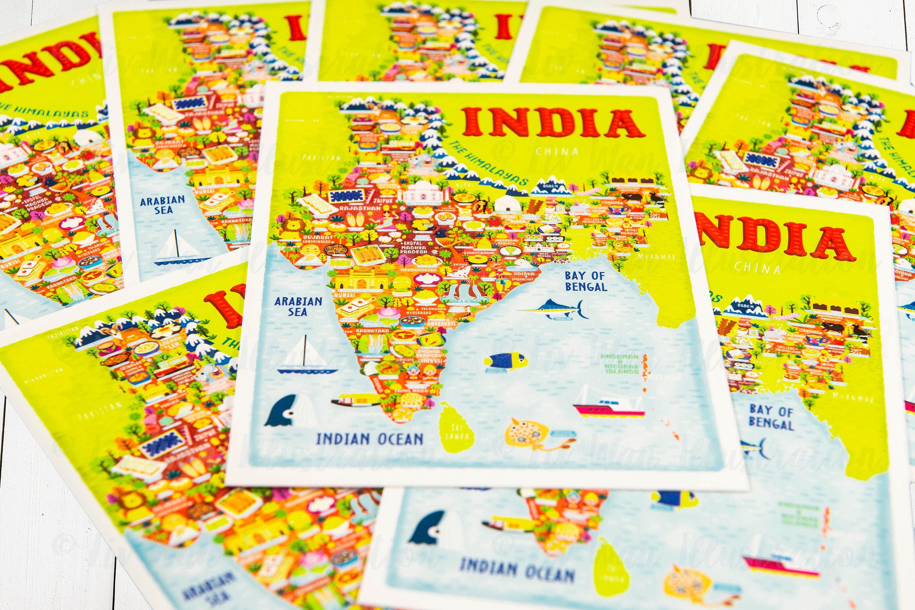 India Food Map Postcard. Illustrated map of India A6 size | Etsy