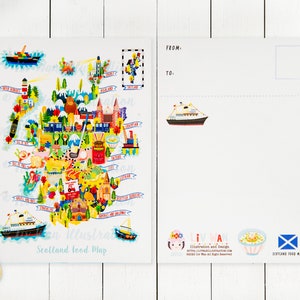 Scotland Food Map Postcard - Map of Scotland - Scotland Map ...