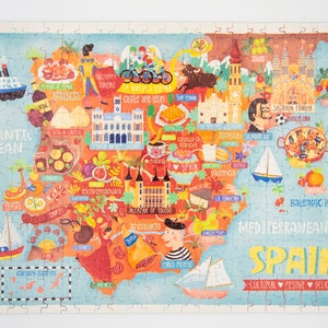 Spain Map Puzzle Map of Spain Spain Map Puzzle Gift Illustrated Spain ...