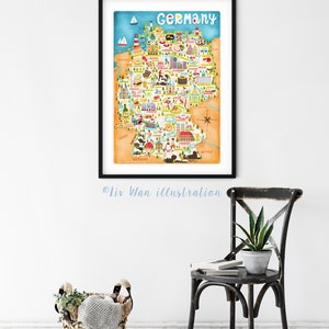 Germany Map Poster - Germany Map - Map of Germany - Illustrated Germany ...