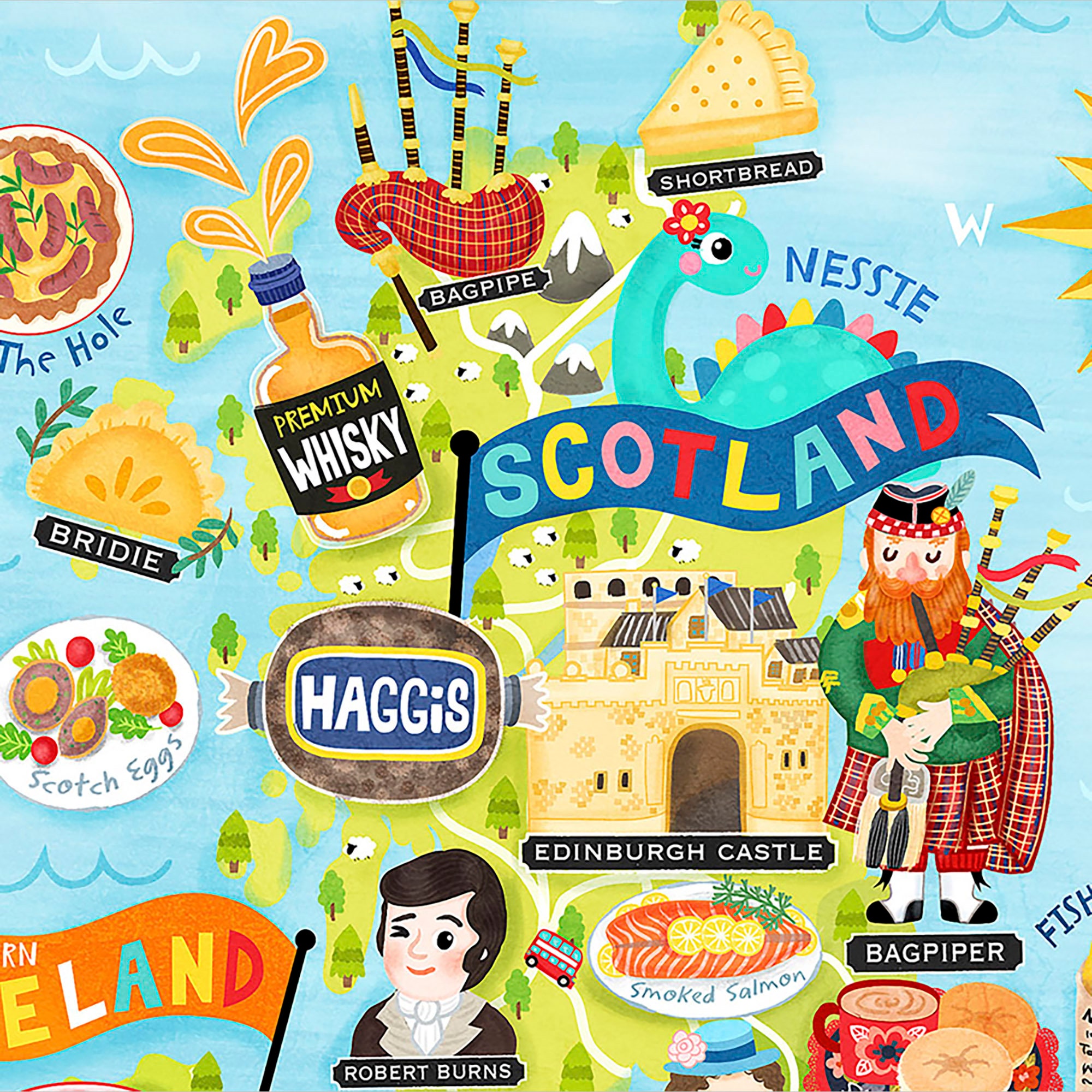 UK Map Poster - Map of UK - UK Map - Illustrated Uk Map - Wall Art ...
