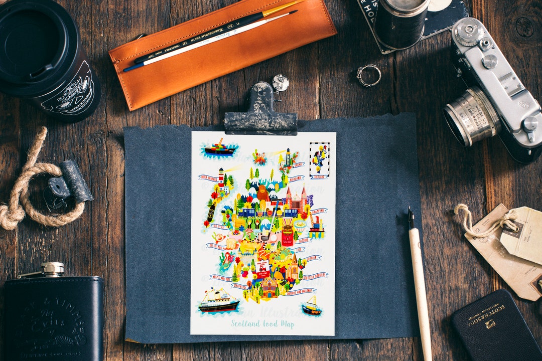 Scotland Food Map Postcard - Map of Scotland - Scotland Map ...