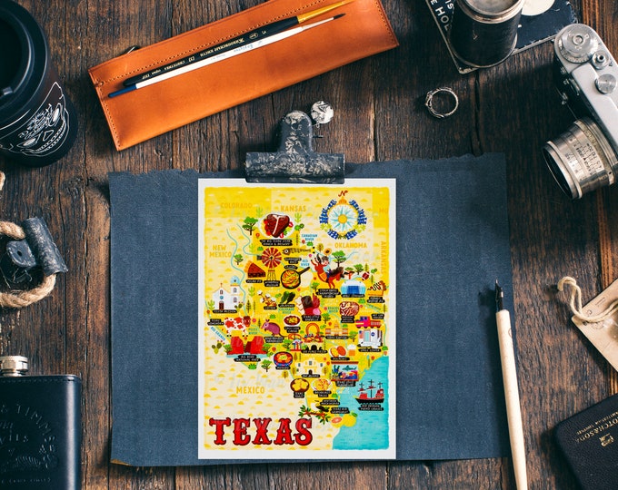 Texas Watercolor Print. State Illustration. Texas State Art Print ...