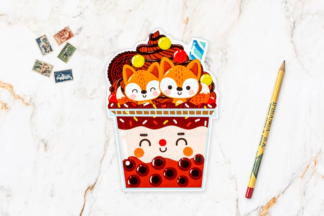 Chocolate Fox Bubble Tea Postcard. Fun Bubble Tea Postcard. A6 Size - Etsy