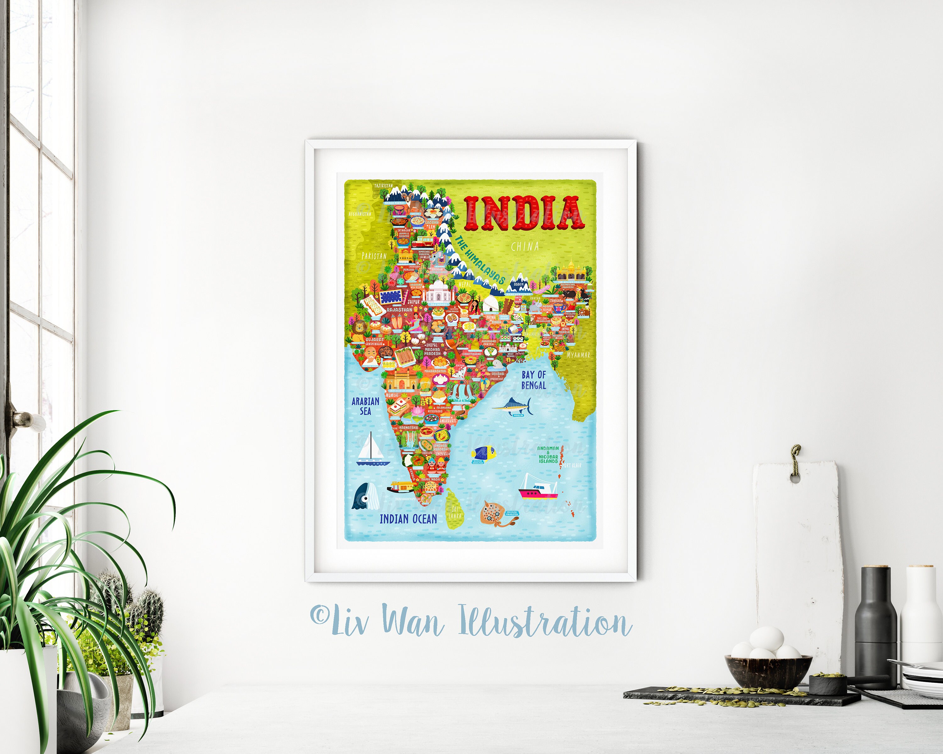 India Map Poster - Map of India - India Map - Illustrated India Map ...