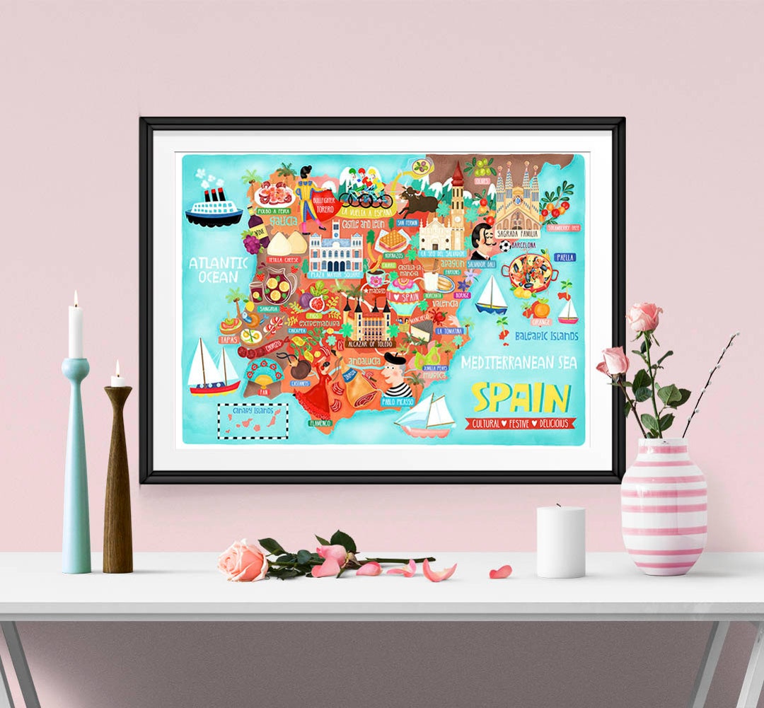 Spain Map Poster - Spain Map - Map of Spain - Illustrated Spain Map ...
