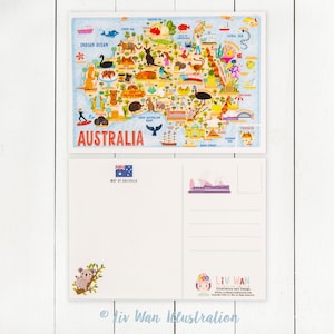 Australia Map Postcard - Map of Australia - Australia Map - Illustrated ...