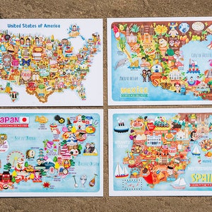 Map Illustration Postcard-set of 3 - Etsy UK