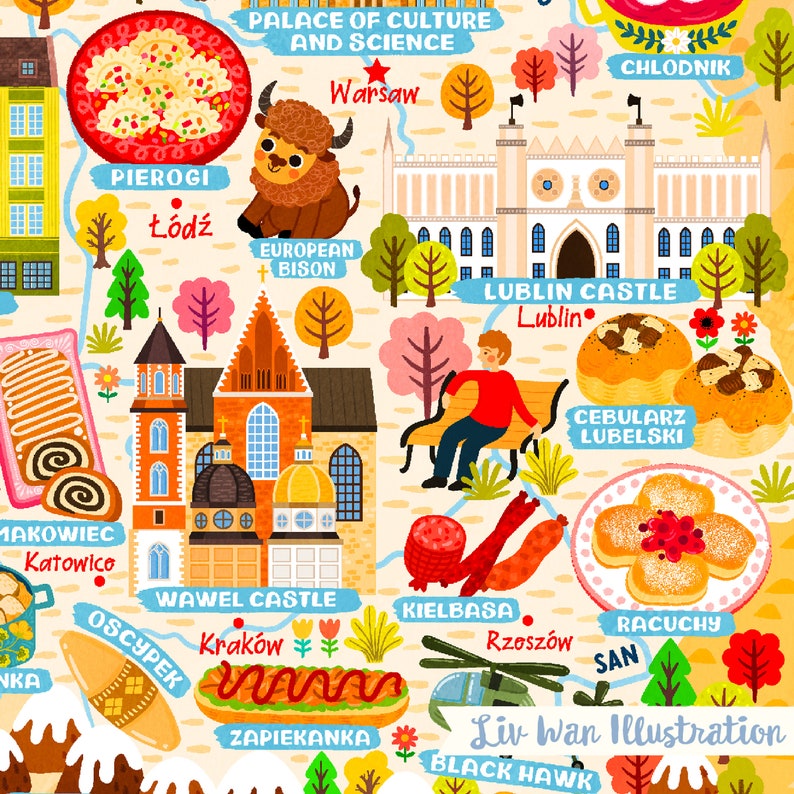 Poland Map Poster - Poland Map - Map of Poland - Illustrated Poland Map ...