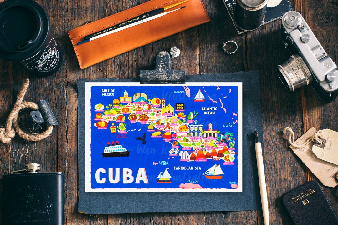 Cuba Map Postcard - Map of Cuba - Cuba Map - Illustrated Cuba Map ...