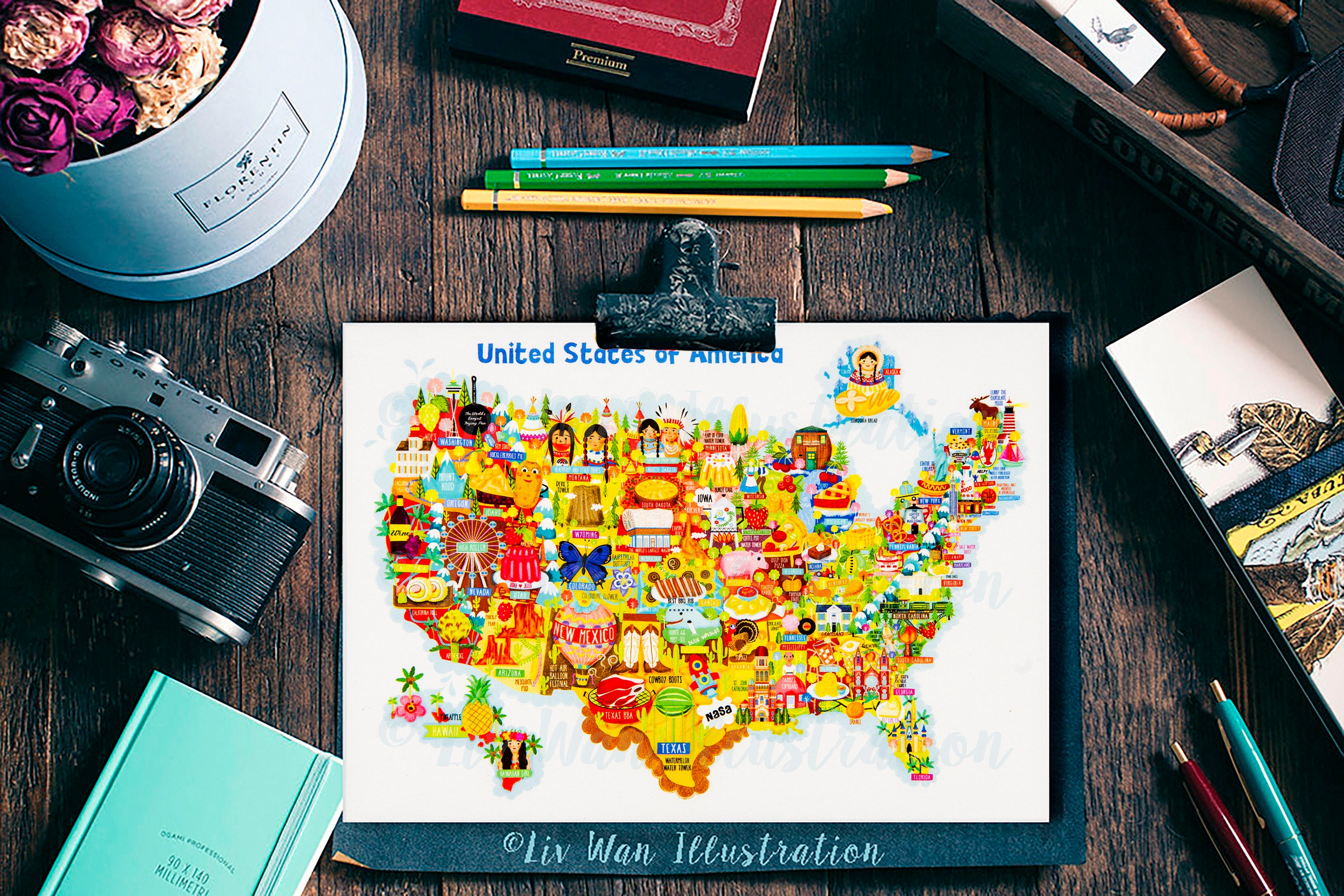 USA Map Postcard. Illustrated Map of USA A6 Size - Etsy
