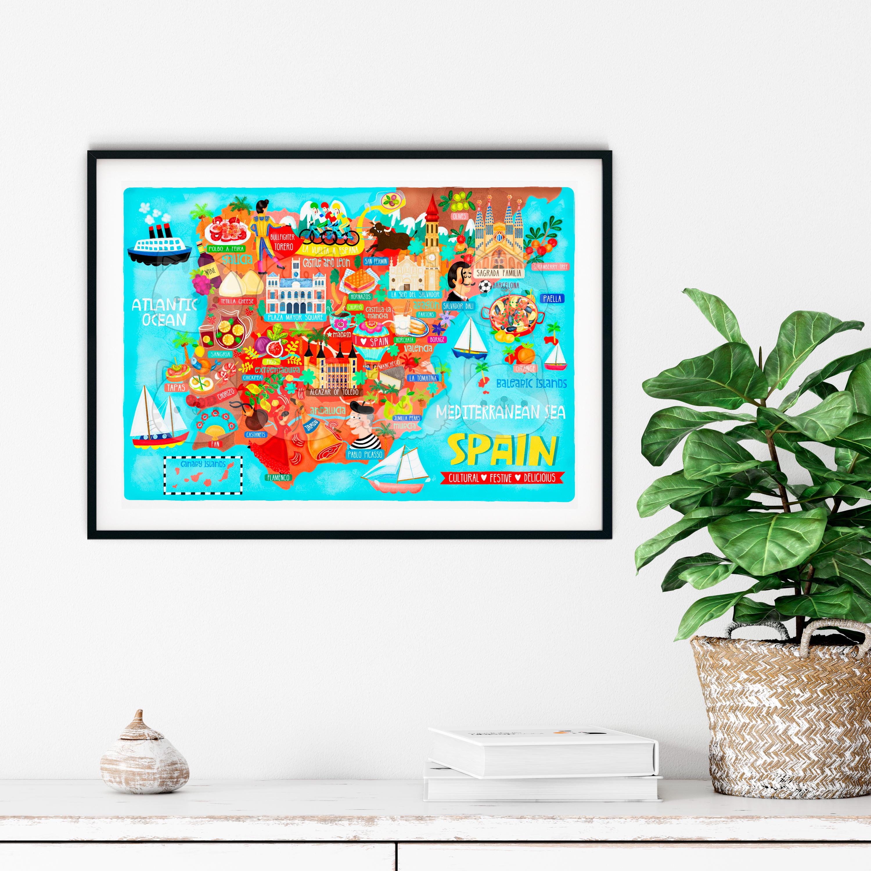 Spain Map Poster - Spain Map - Map of Spain - Illustrated Spain Map ...