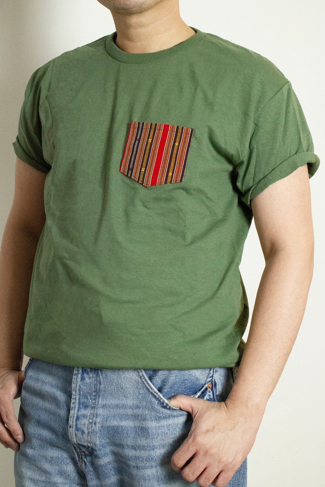 Natibo Pocket T-shirt Red Orange Green Unisex, Soft Crewneck Tee ...