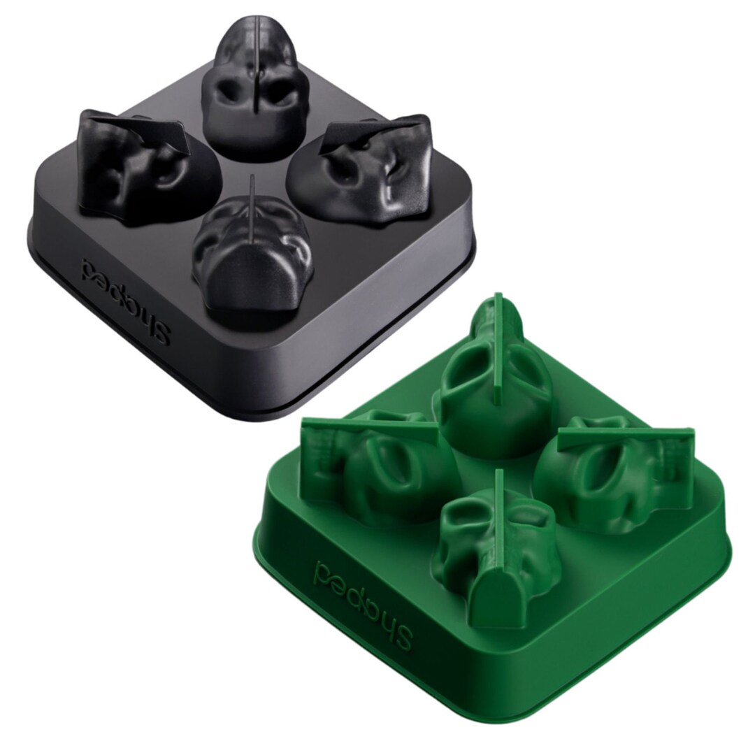SHAPED 2-PACK BUNDLE 3D Ancient Alien & Skull Ice Mold Trays, Super ...