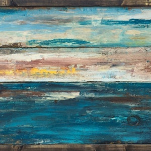 Reclaimed Wood Art, Wall Art, Wooden, Blue Brown Painting, Wood ...