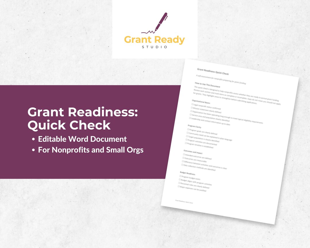 Grant Readiness Quick Check for Nonprofits | Grant Prep Resource - Etsy