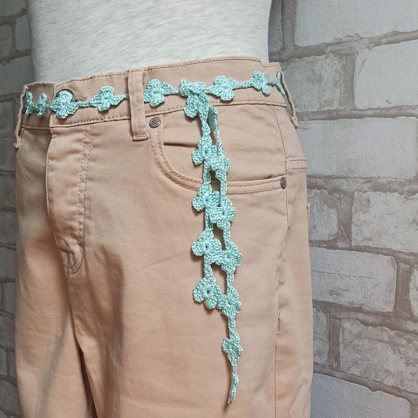 Mint Belt, Crochet Style, Boho Fashion, Knit Belt, Daisy Accessory - Etsy