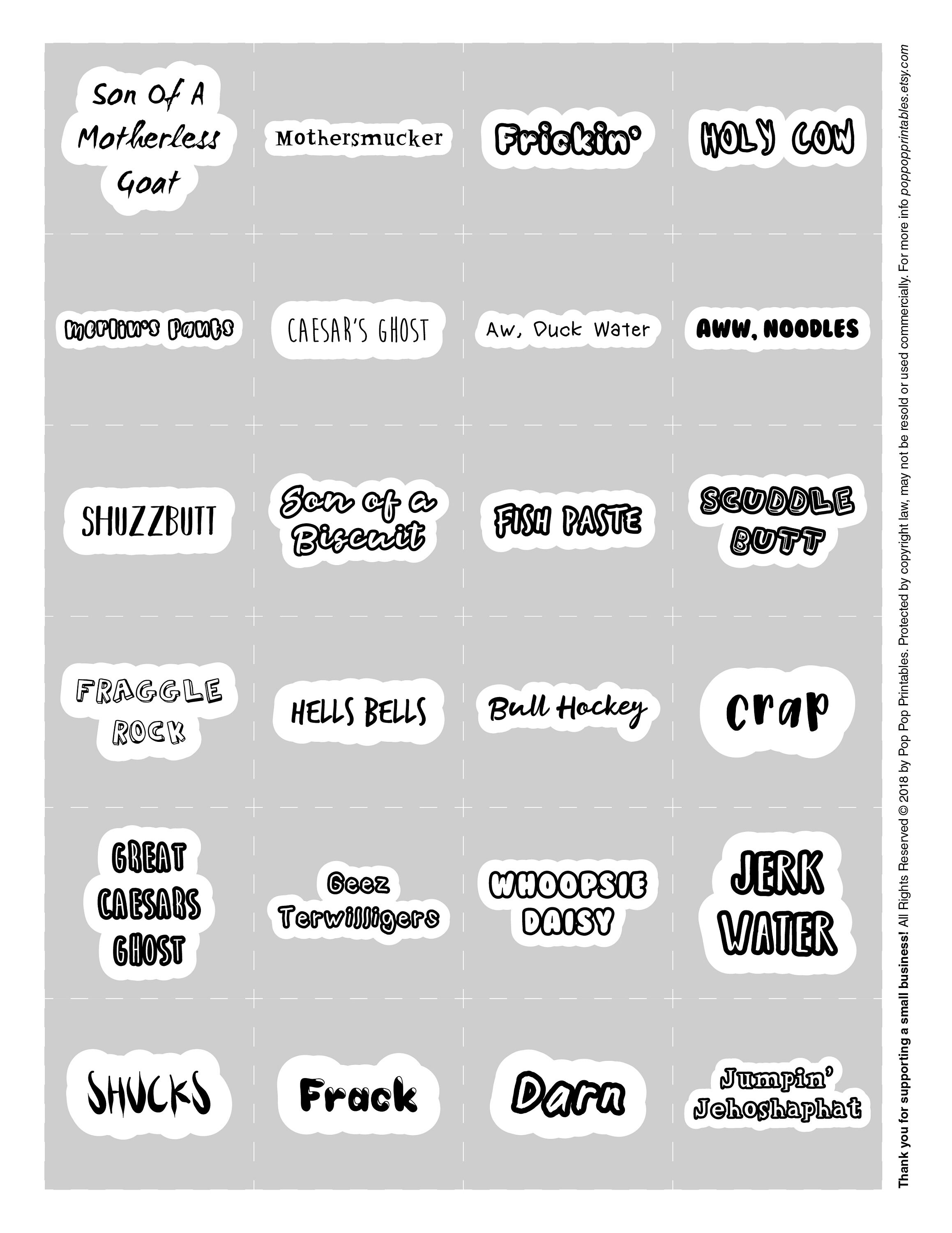 Fun Curse Words Printable Stickers /// Funny Expletive on - Etsy Australia