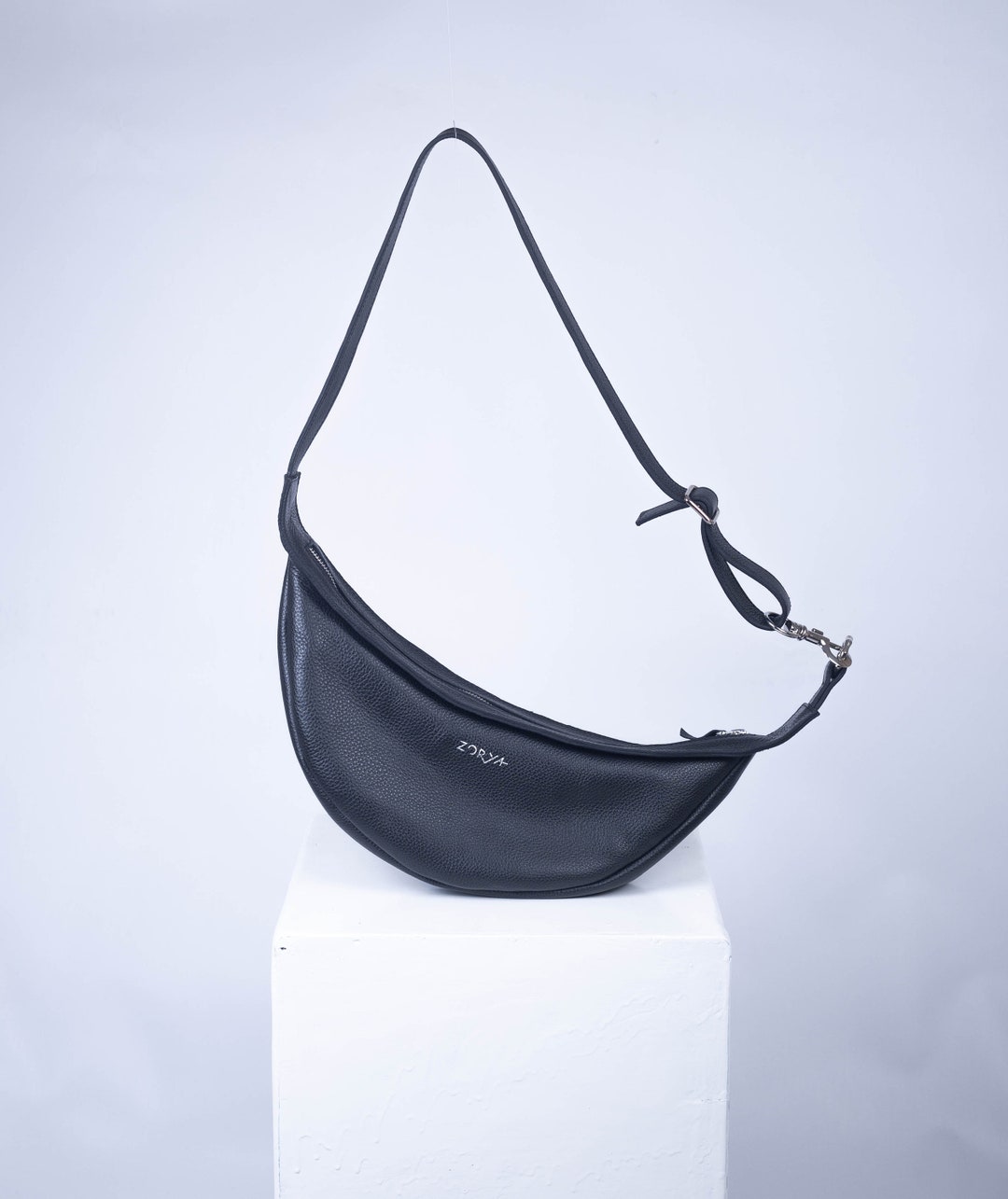 Leather Banana Bag Over the Shoulder/ Black Minimalist Crossbody/ Bag ...