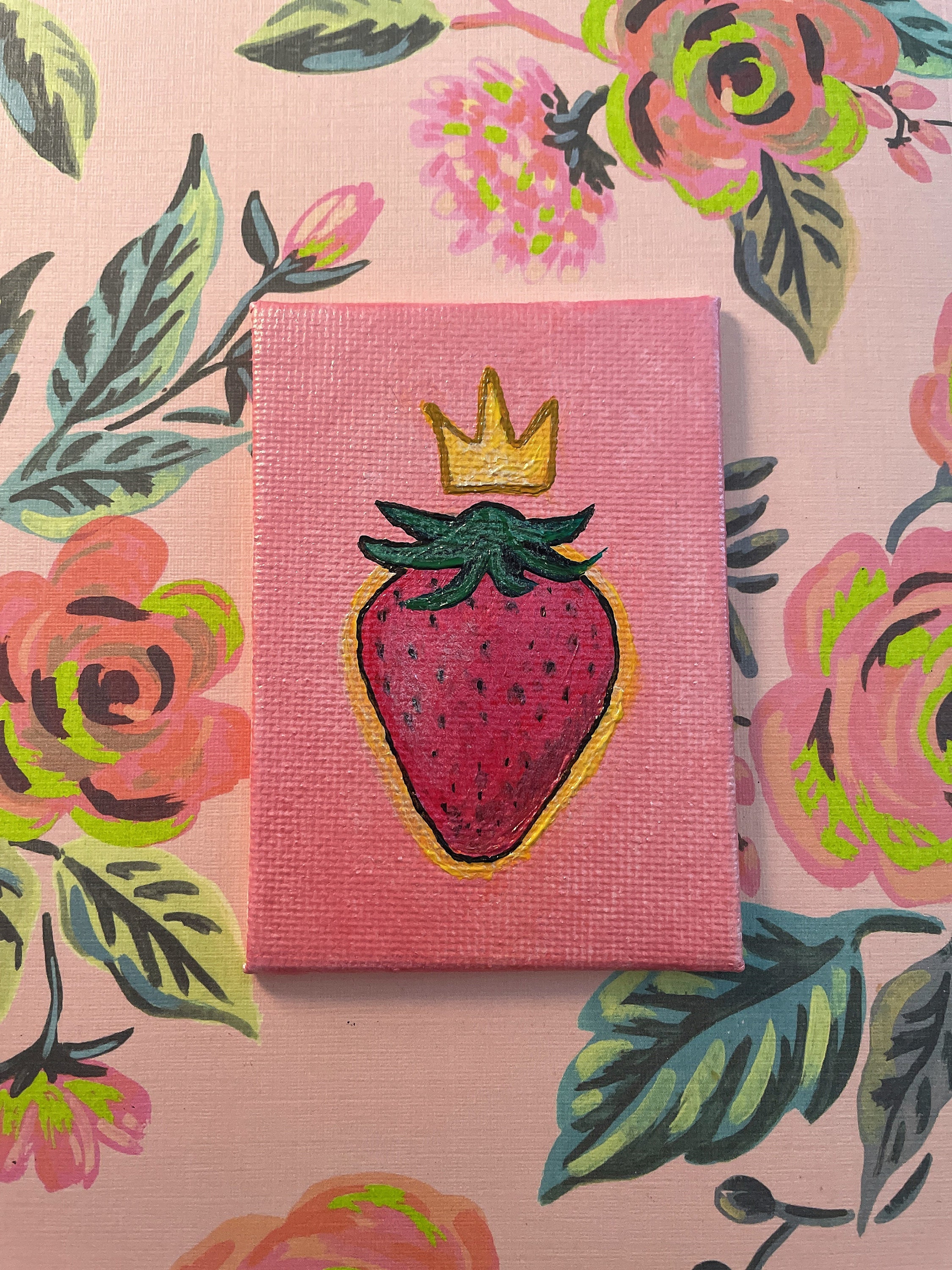 Mini Handmade Acrylic Painting of Strawberry With Crown Desk - Etsy