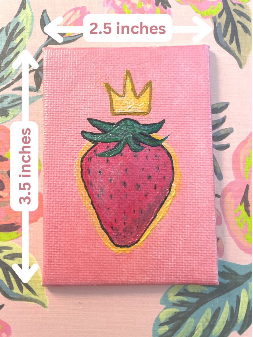 Mini Handmade Acrylic Painting of Strawberry With Crown Desk - Etsy