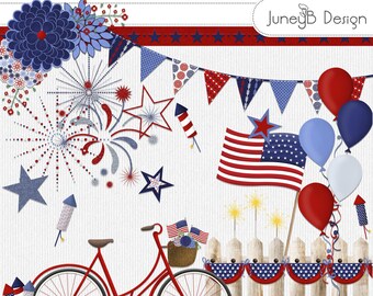 July 4th Clip Art Patriotic Bike Balloons USA Flag | Etsy