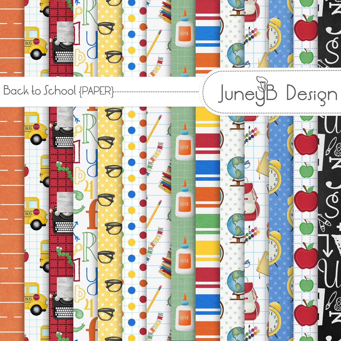 Back to School Digital Paper School Supplies Pattern Teacher | Etsy