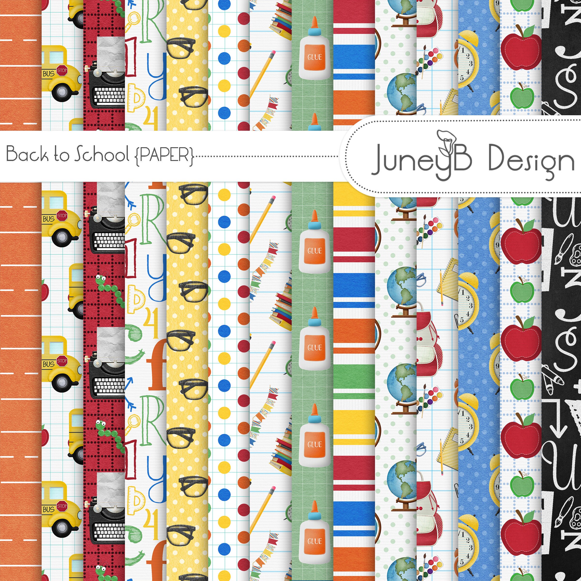 Back to School Digital Paper, School Supplies Pattern, Teacher ...