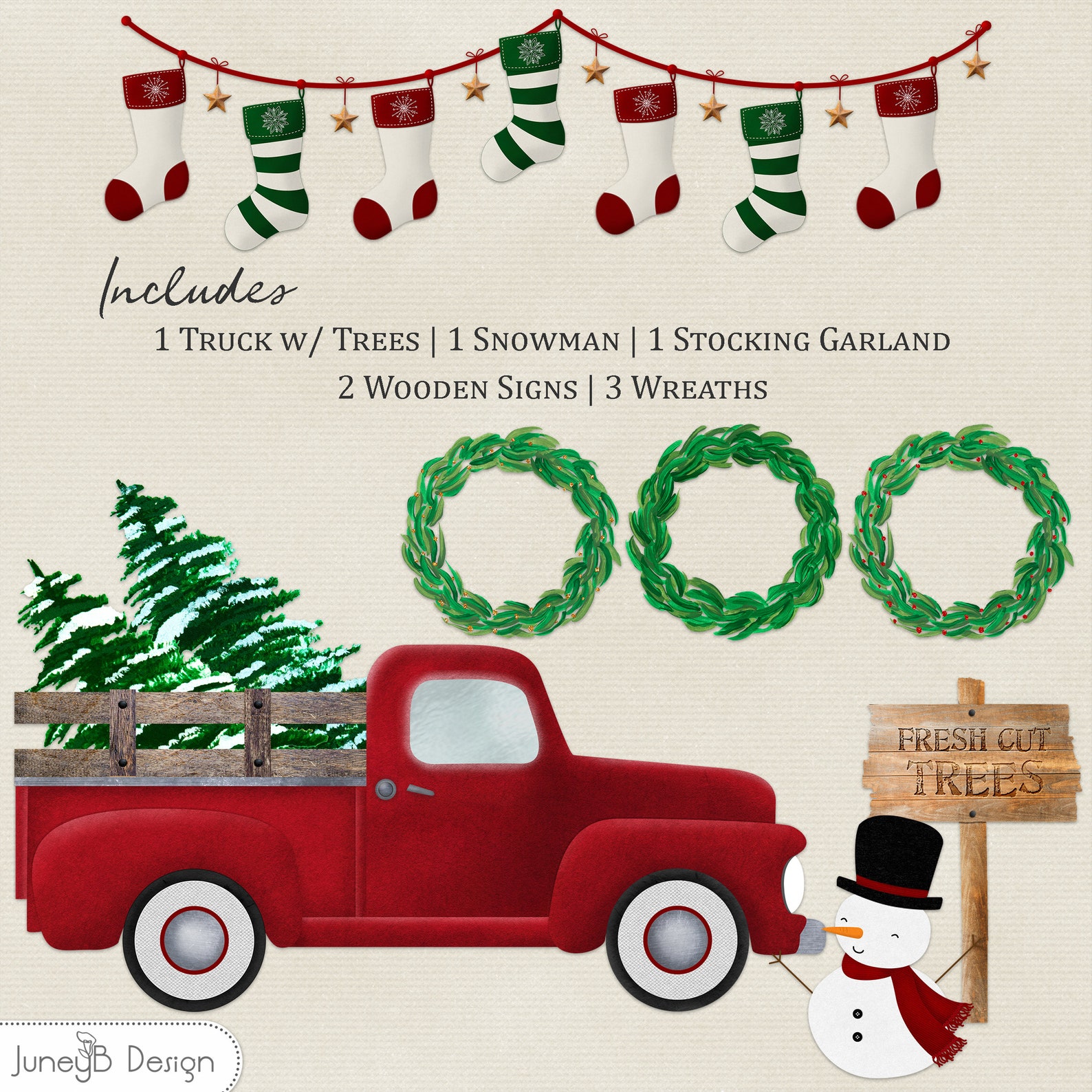 Christmas Clip Art Winter Clipart Red Truck Clipart Tree Clipart ...