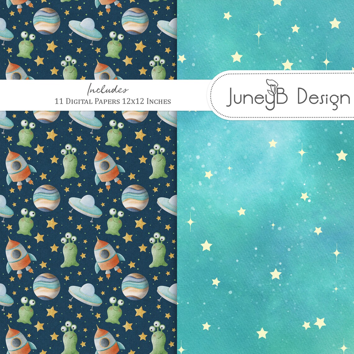 Space Scrapbook Paper Space Birthday Party Watercolor - Etsy