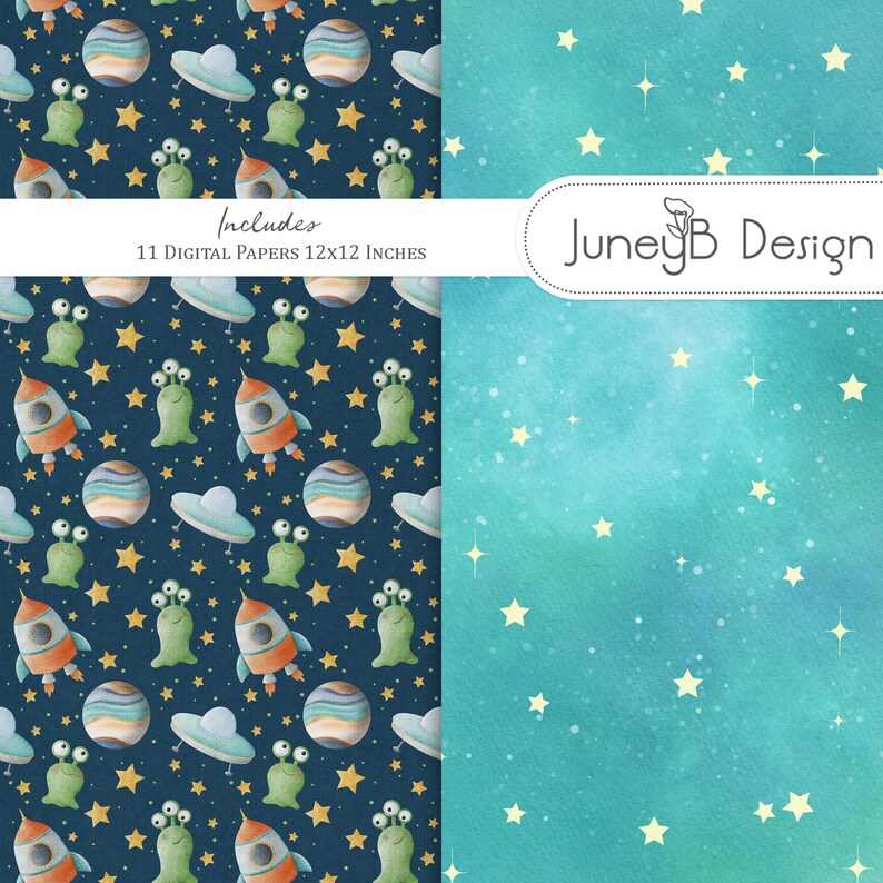 Space Scrapbook Paper Space Birthday Party Watercolor - Etsy