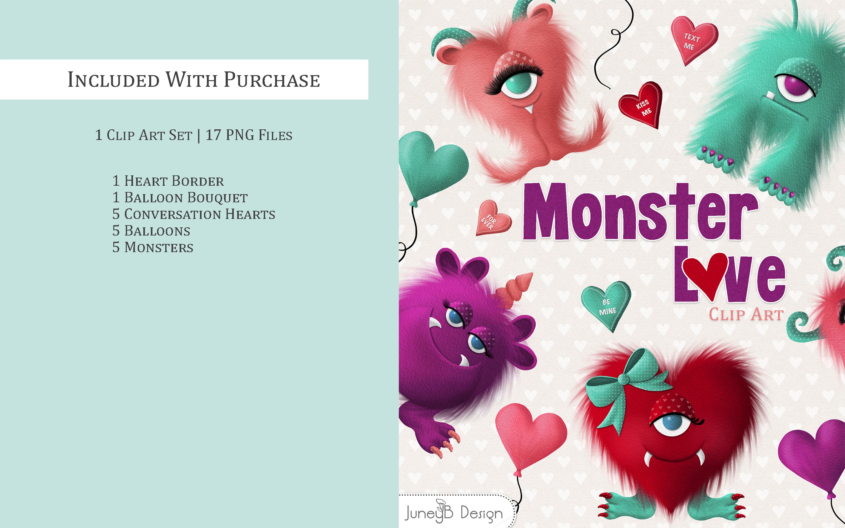 Valentine Monsters Clipart Love Monster Graphics With - Etsy