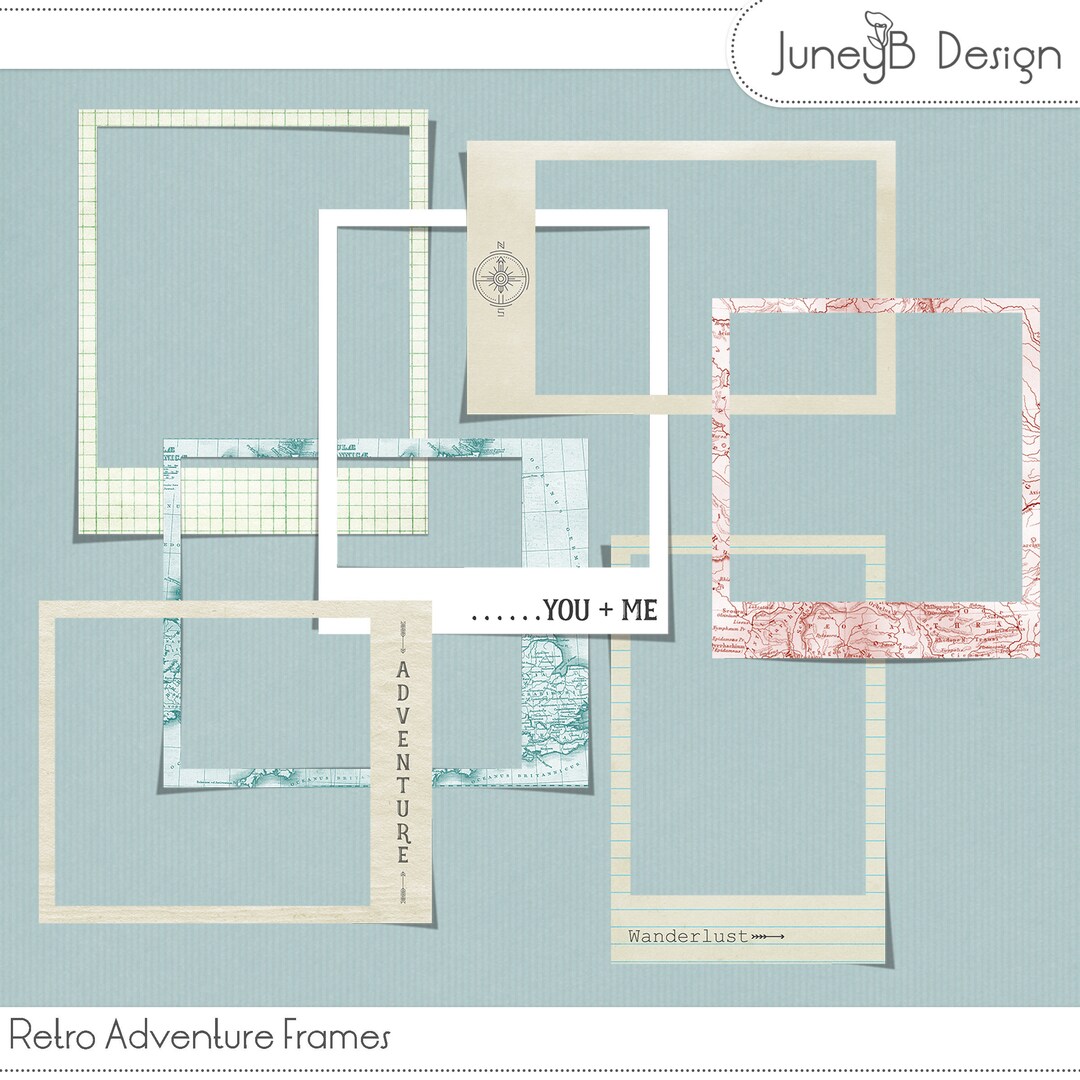 Retro Adventure Digital Scrapbook Frames, the Adventure Begins Frame ...