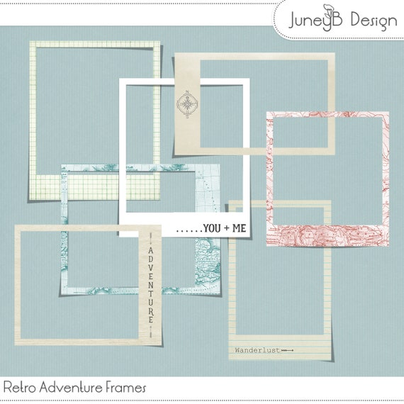 Retro Adventure Digital Scrapbook Frames the Adventure Begins | Etsy