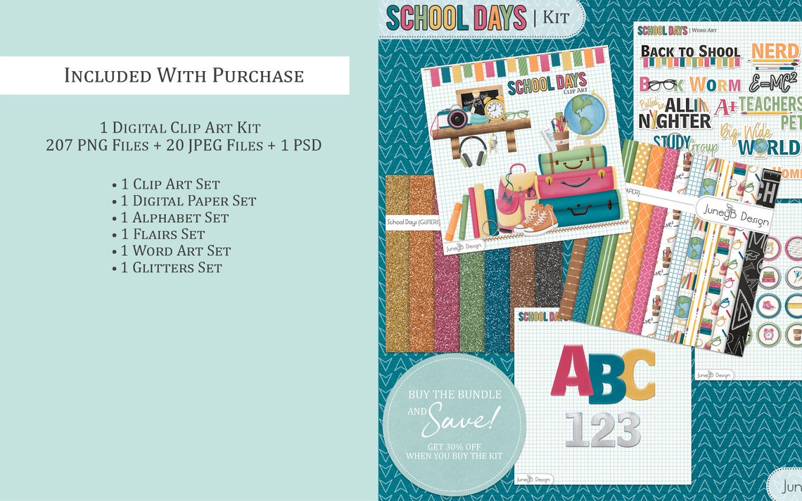 School Days Digital Kit Back to School Clip Art School - Etsy