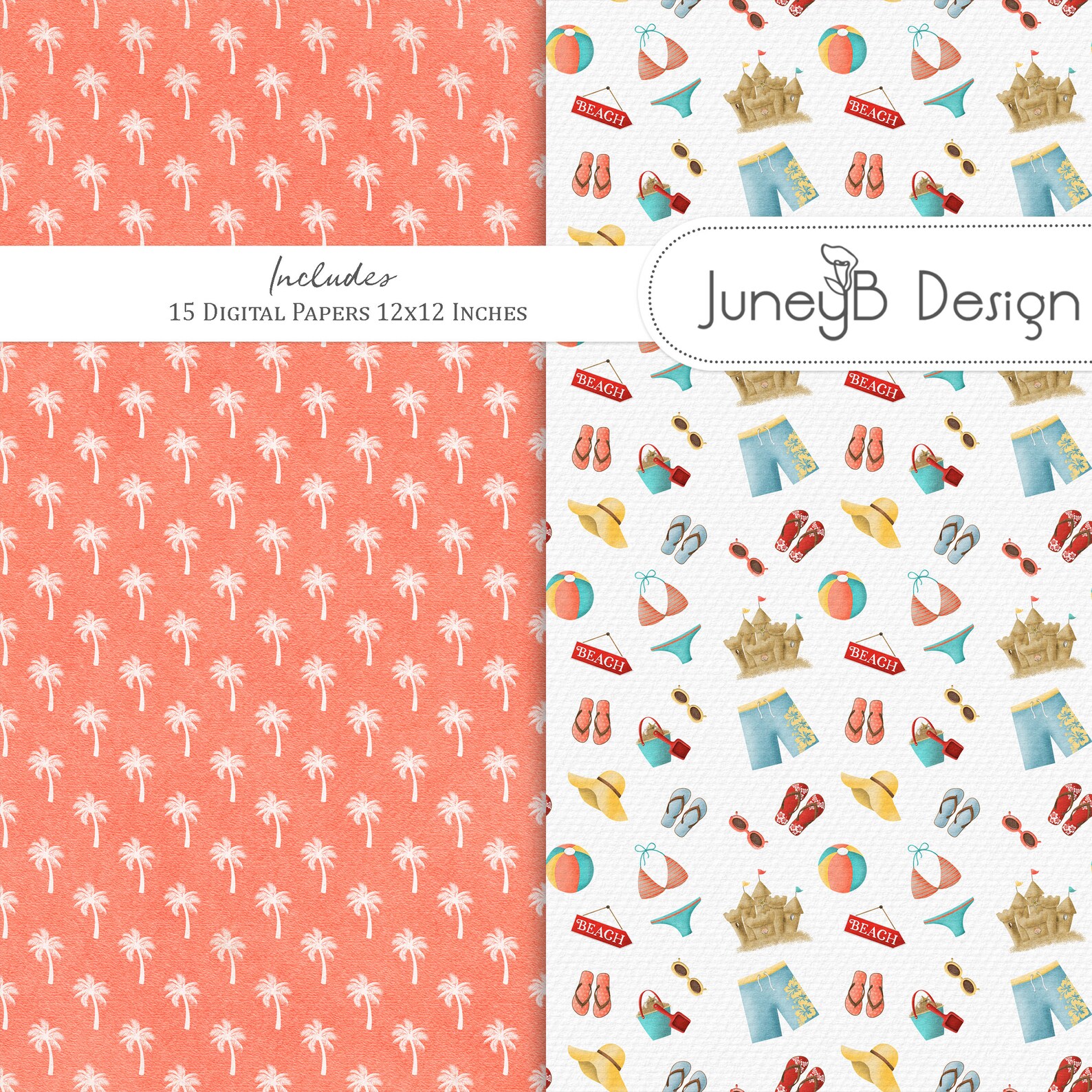 Summer Digital Scrapbook Paper, Beach Paper Patterns, Summer ...