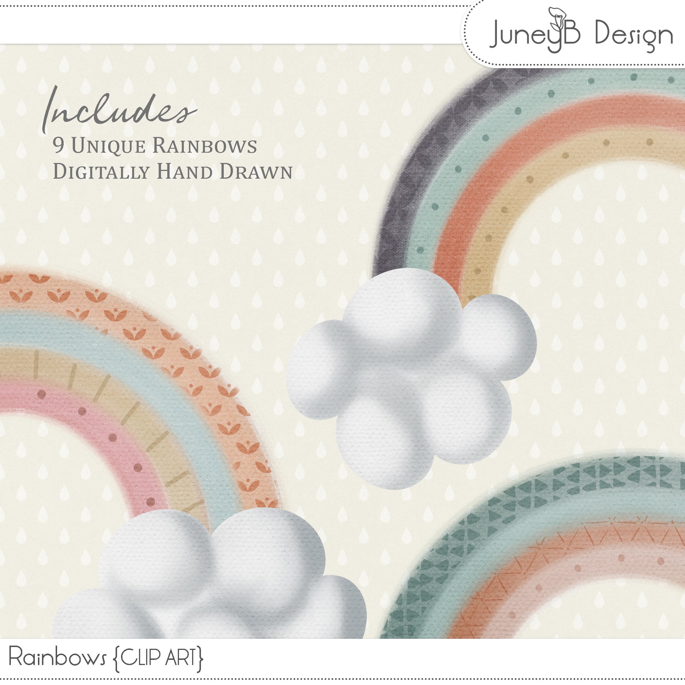 Rainbow Clipart Boho Rainbow Clipart Muted Pastel Rainbow - Etsy