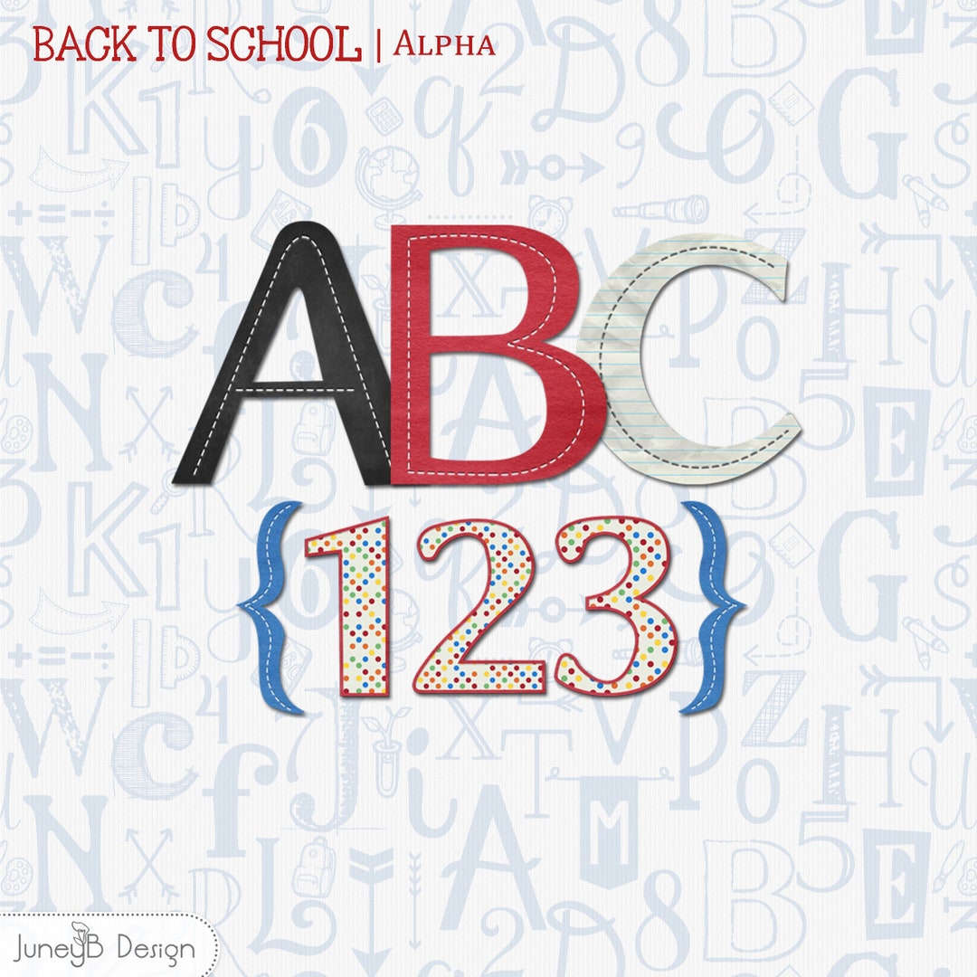 Stitched Alphabet and Numbers, Back to School Digital Numbers & Letters ...