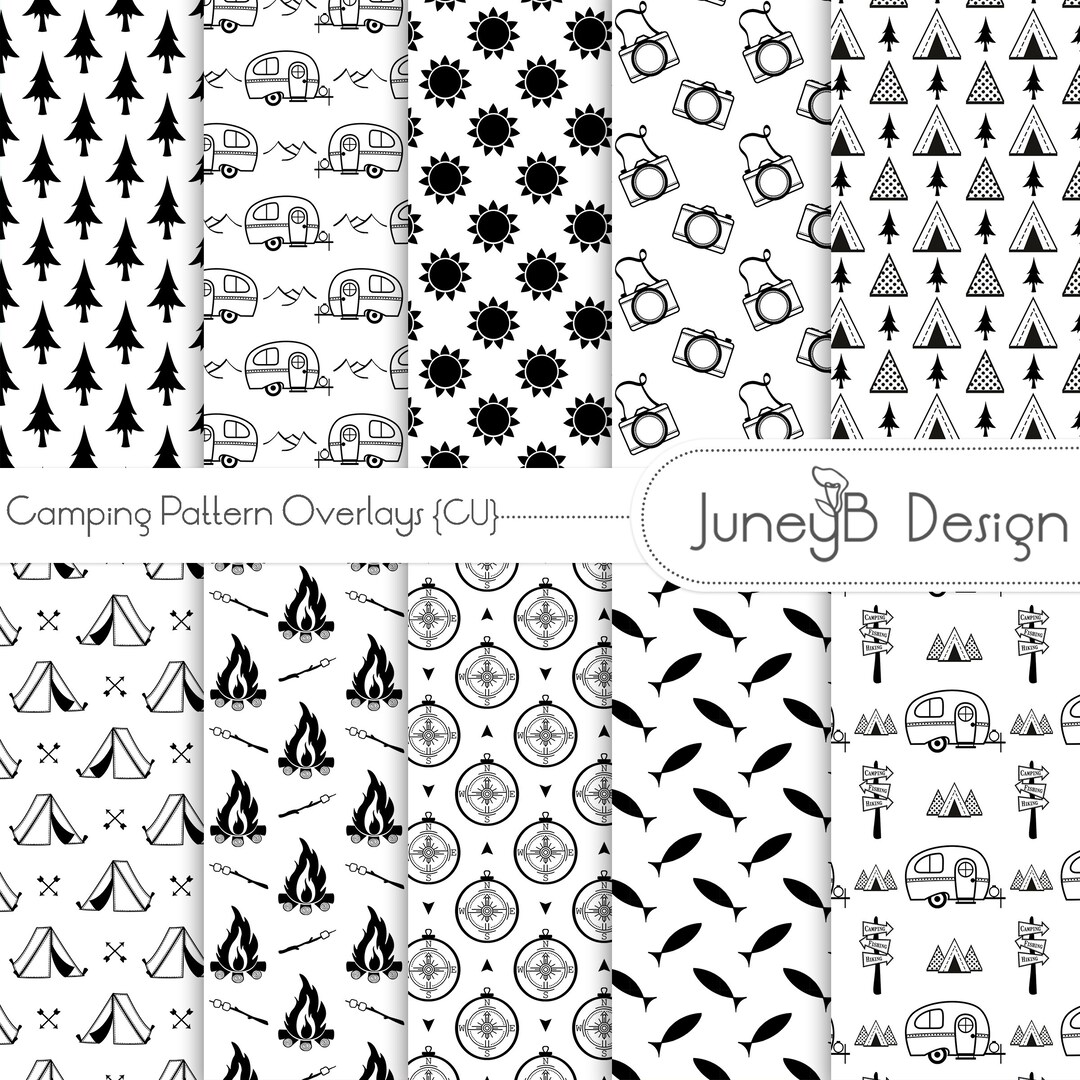 Camping Patterns, Camping Seamless Patterns, Black Pattern Overlays ...