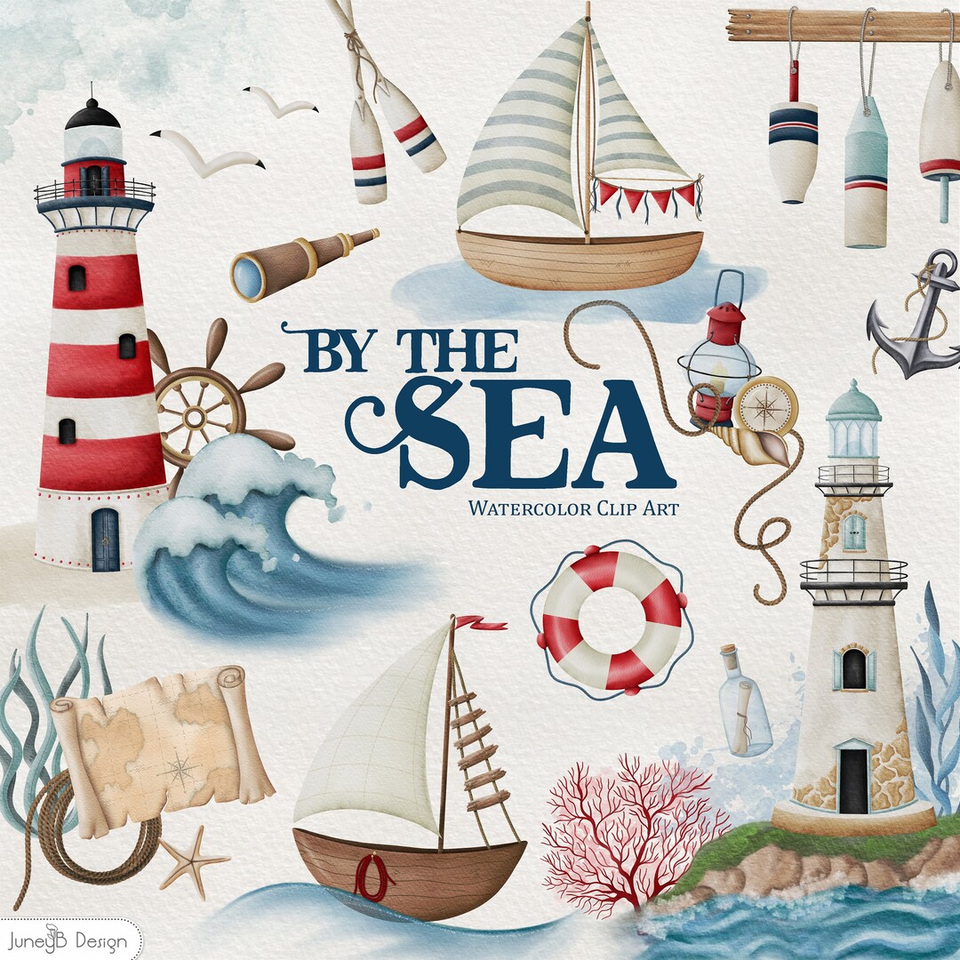 Watercolor Nautical Clip Art Ocean Waves Clipart Nautical - Etsy