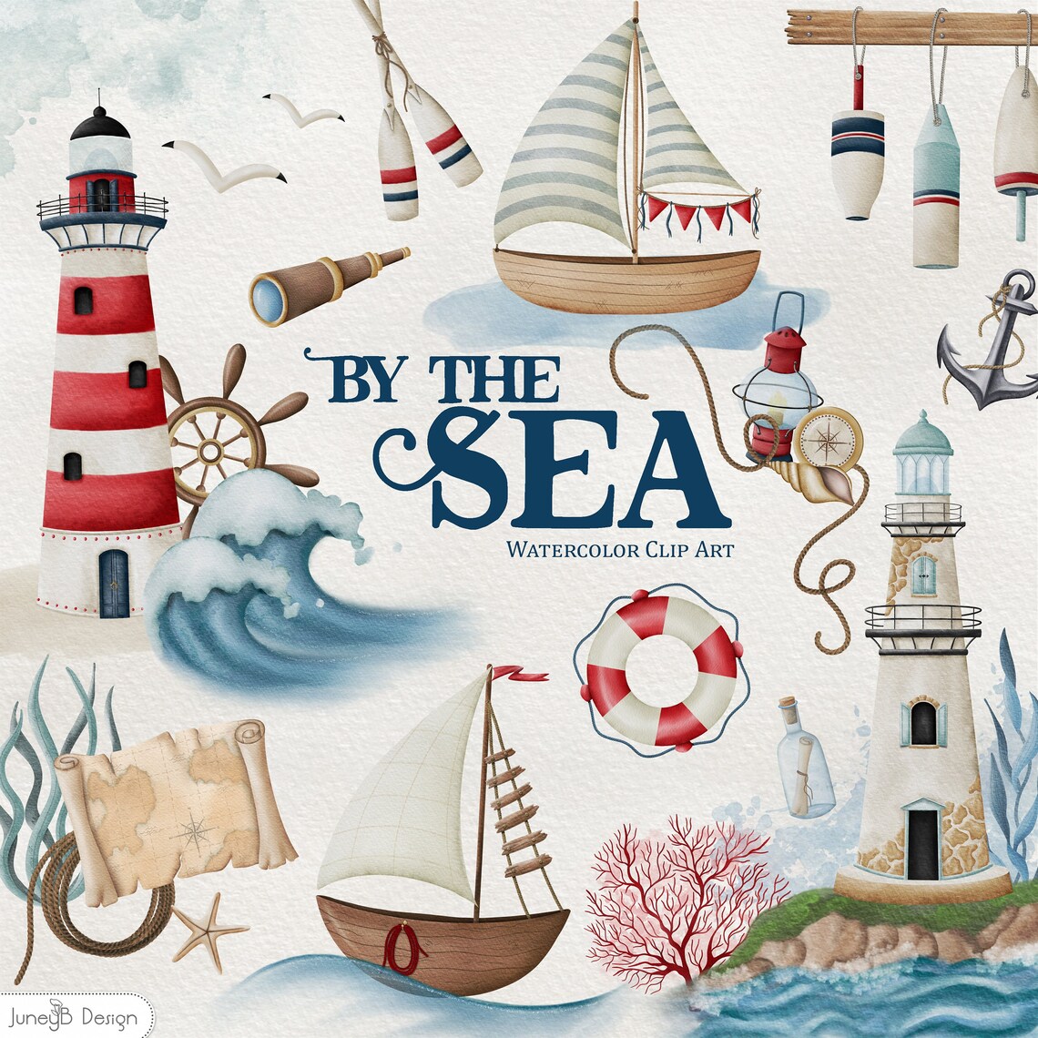 Watercolor Nautical Clip Art Ocean Waves Clipart Nautical - Etsy