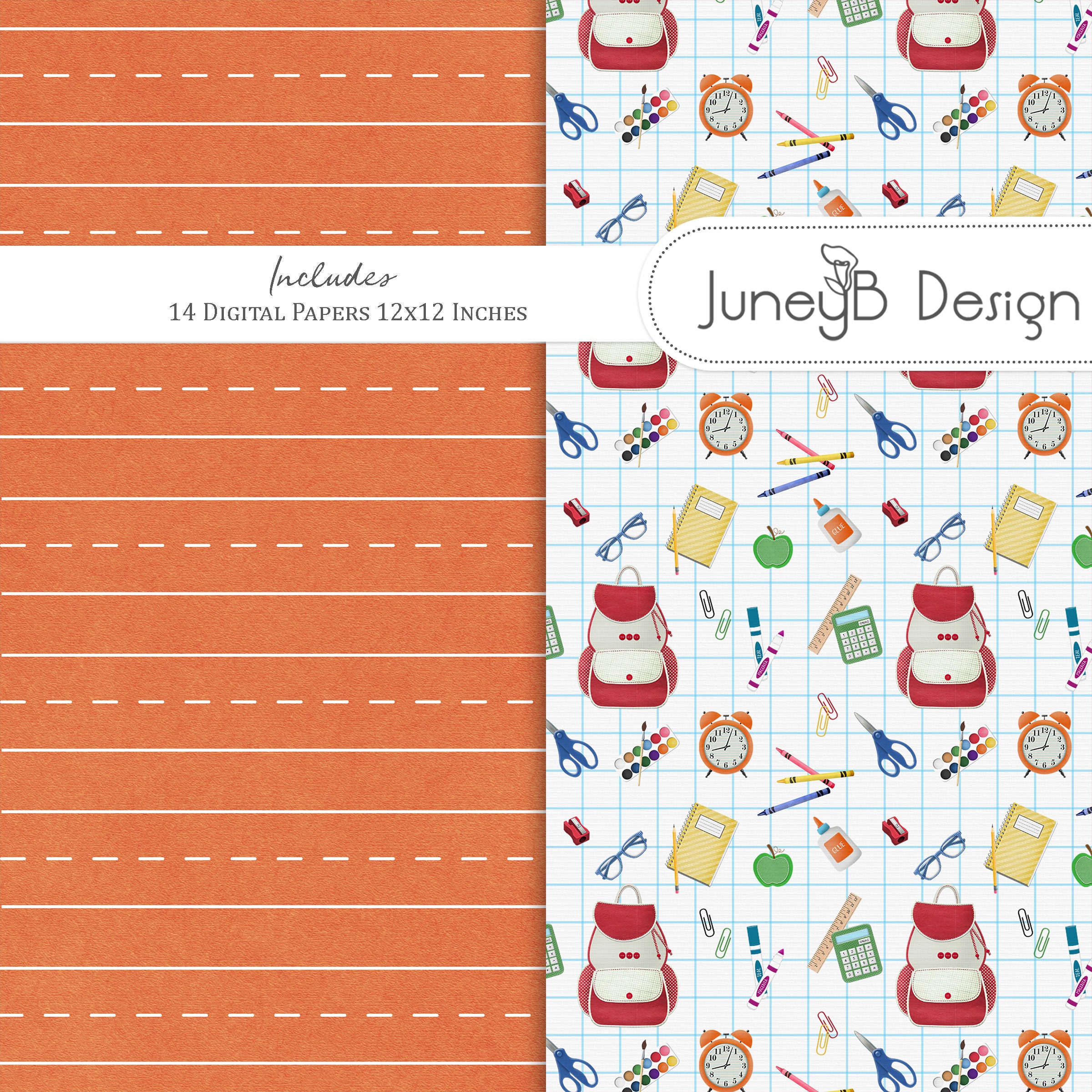 Back to School Digital Paper, School Supplies Pattern, Teacher ...