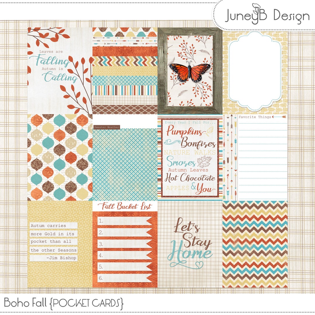 Boho Fall Pocket Cards Fall Journal Cards Digital Scrapbook - Etsy