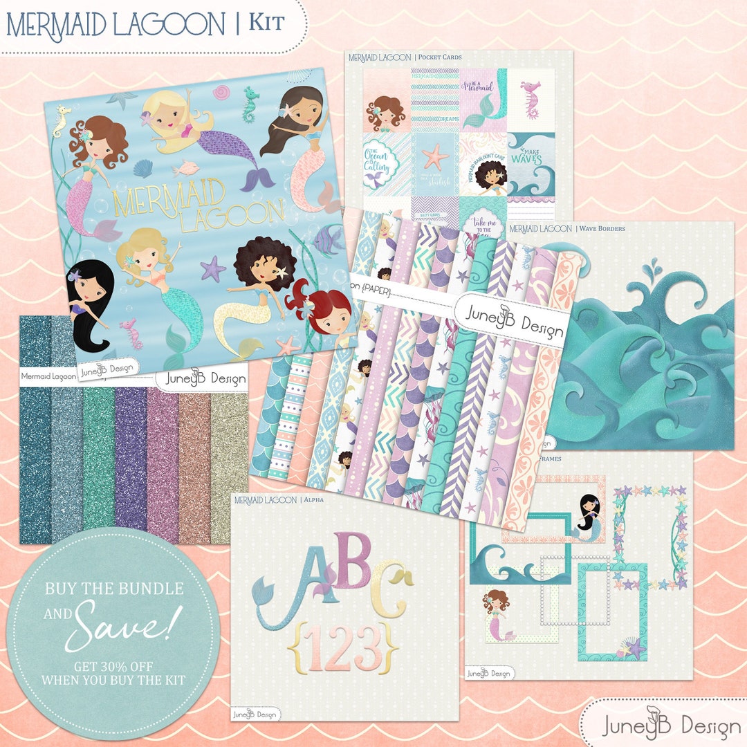 Mermaid Clip Art, Mermaid Lagoon Kit, Mermaid Scrapbook, Ocean Graphics ...