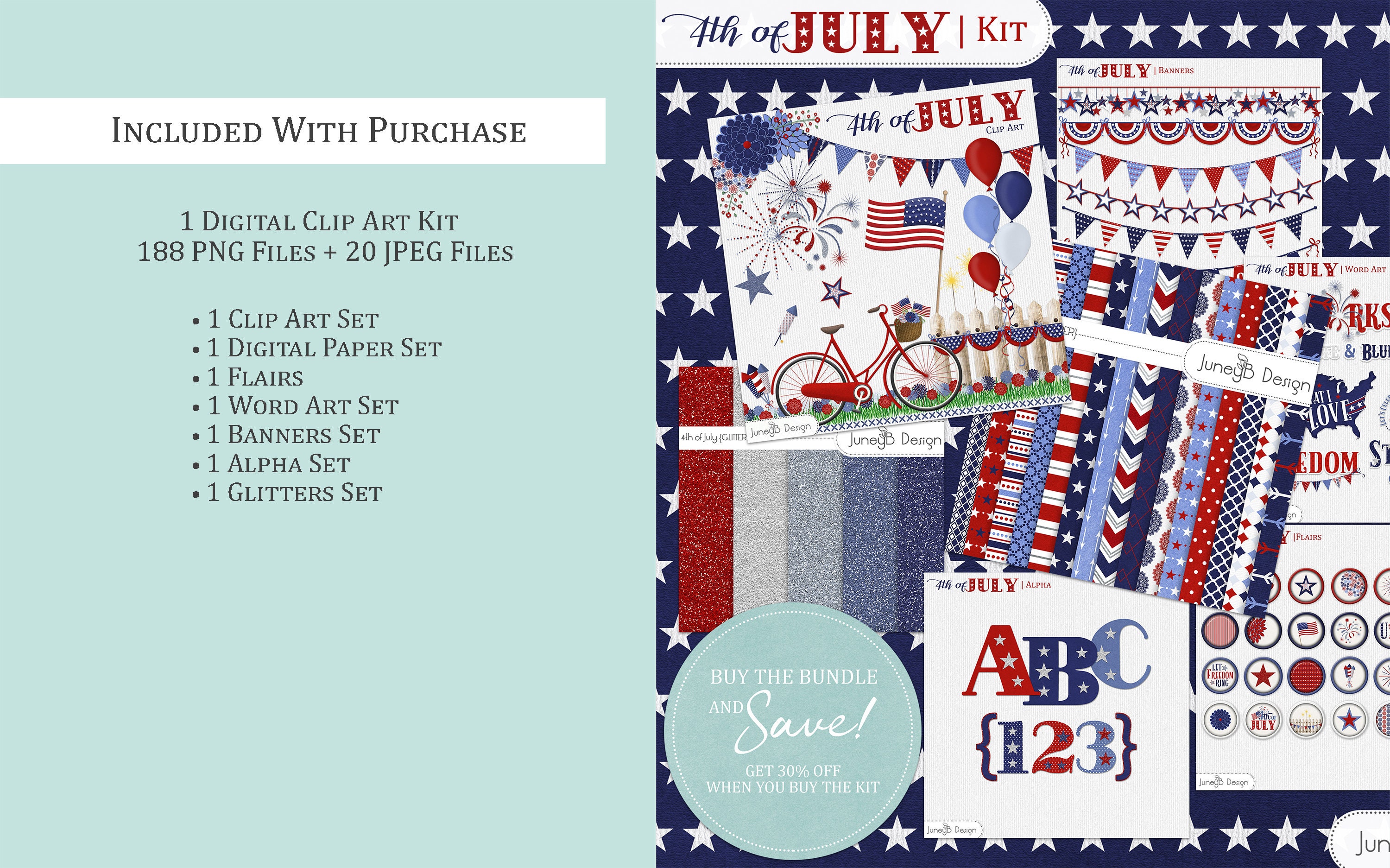 July 4th Clip Art Patriotic Bike Balloons USA Flag - Etsy