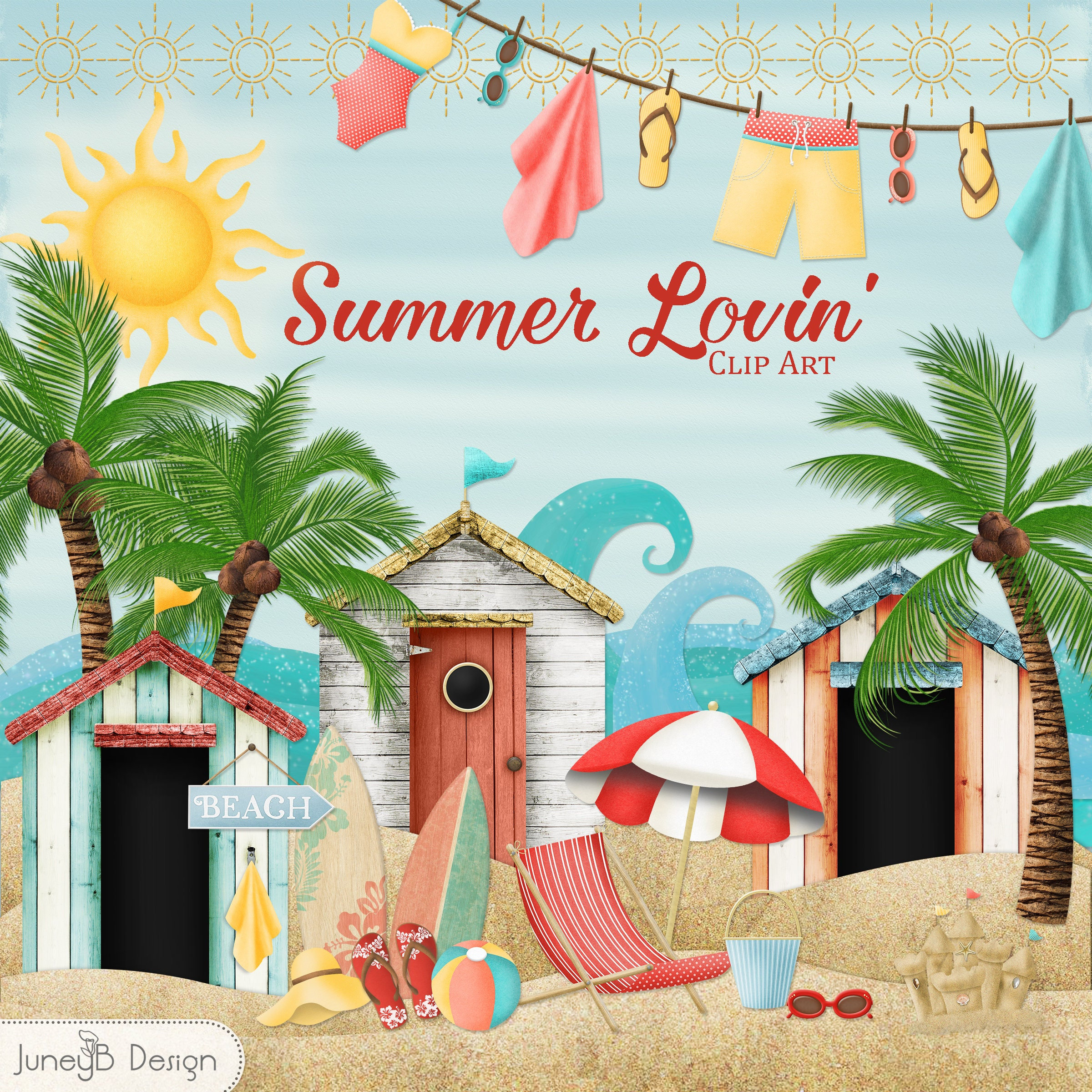 Beach Clip Art Summer Clip Art Summer Lovin' Tropical Clip Art Digital ...