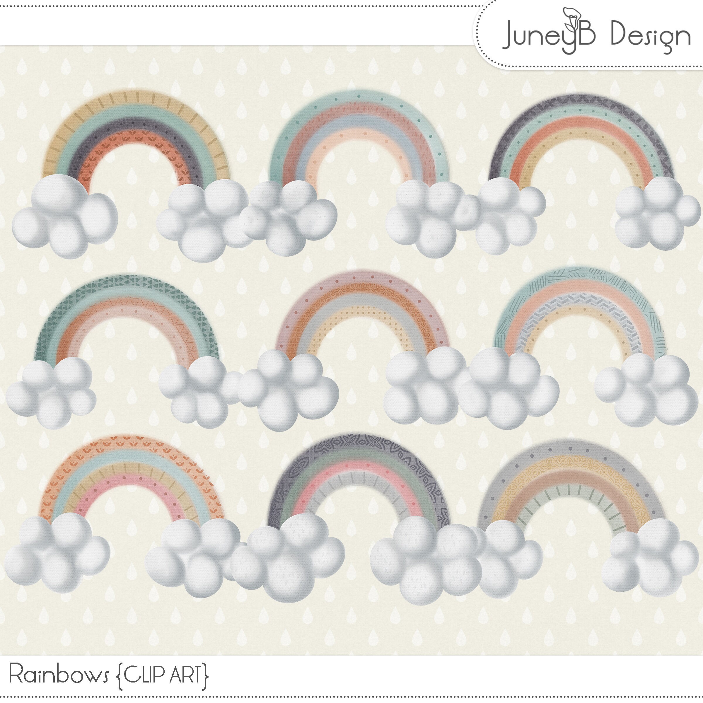 Rainbow Clipart Boho Rainbow Clipart Muted Pastel Rainbow - Etsy