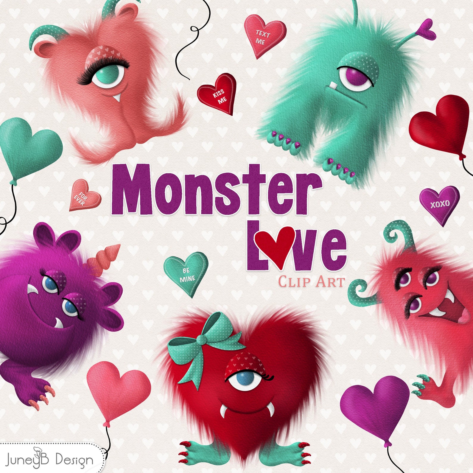 Valentine Monsters Clipart Love Monster Graphics With - Etsy
